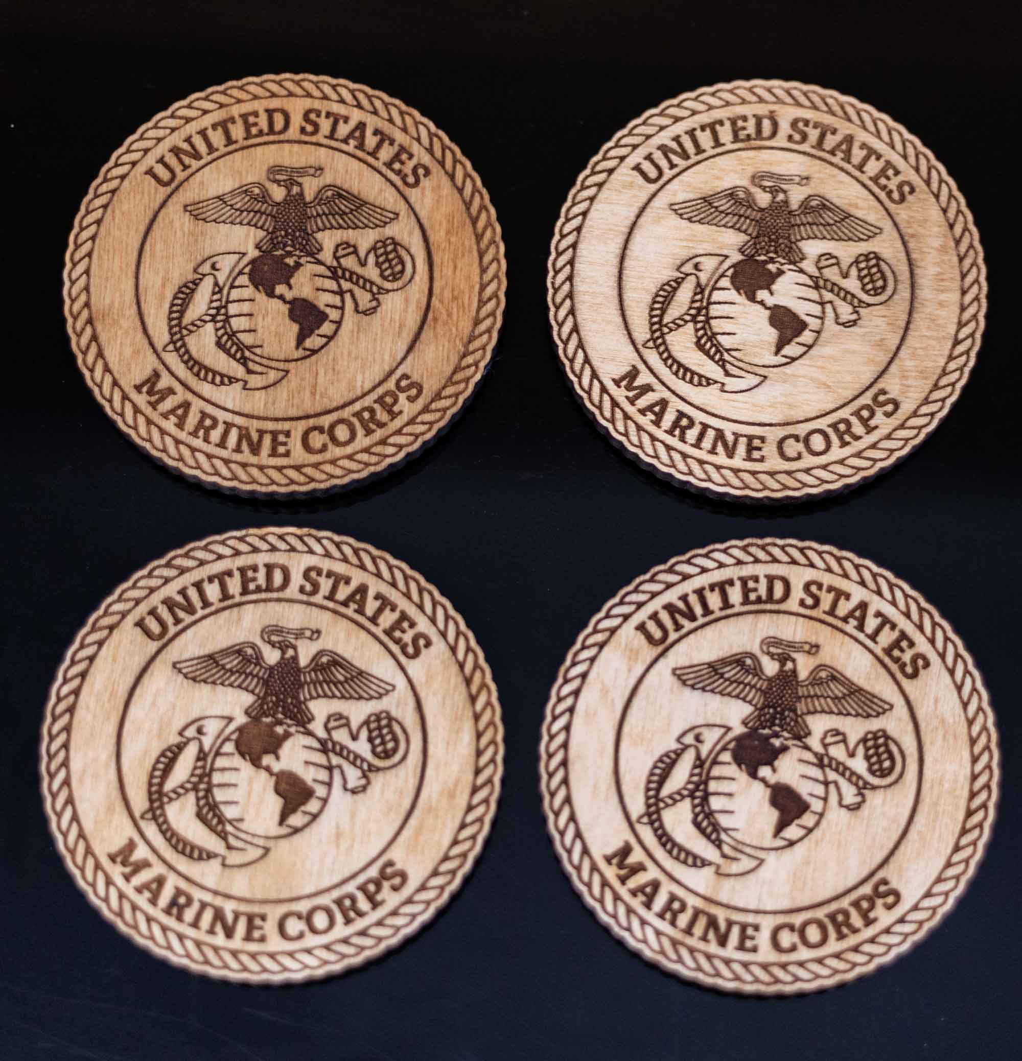 US Marine Corps Wood Coaster Set - kyle's engraving
